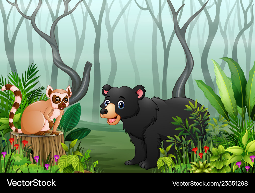 Cartoon Animals in a Misty Forest Royalty Free Vector Image