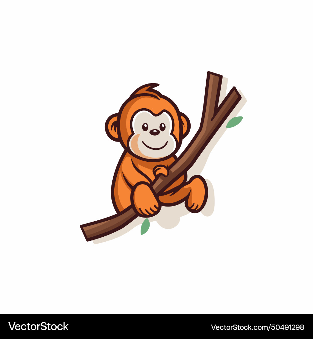 Cute cartoon monkey sitting on a tree branch Vector Image