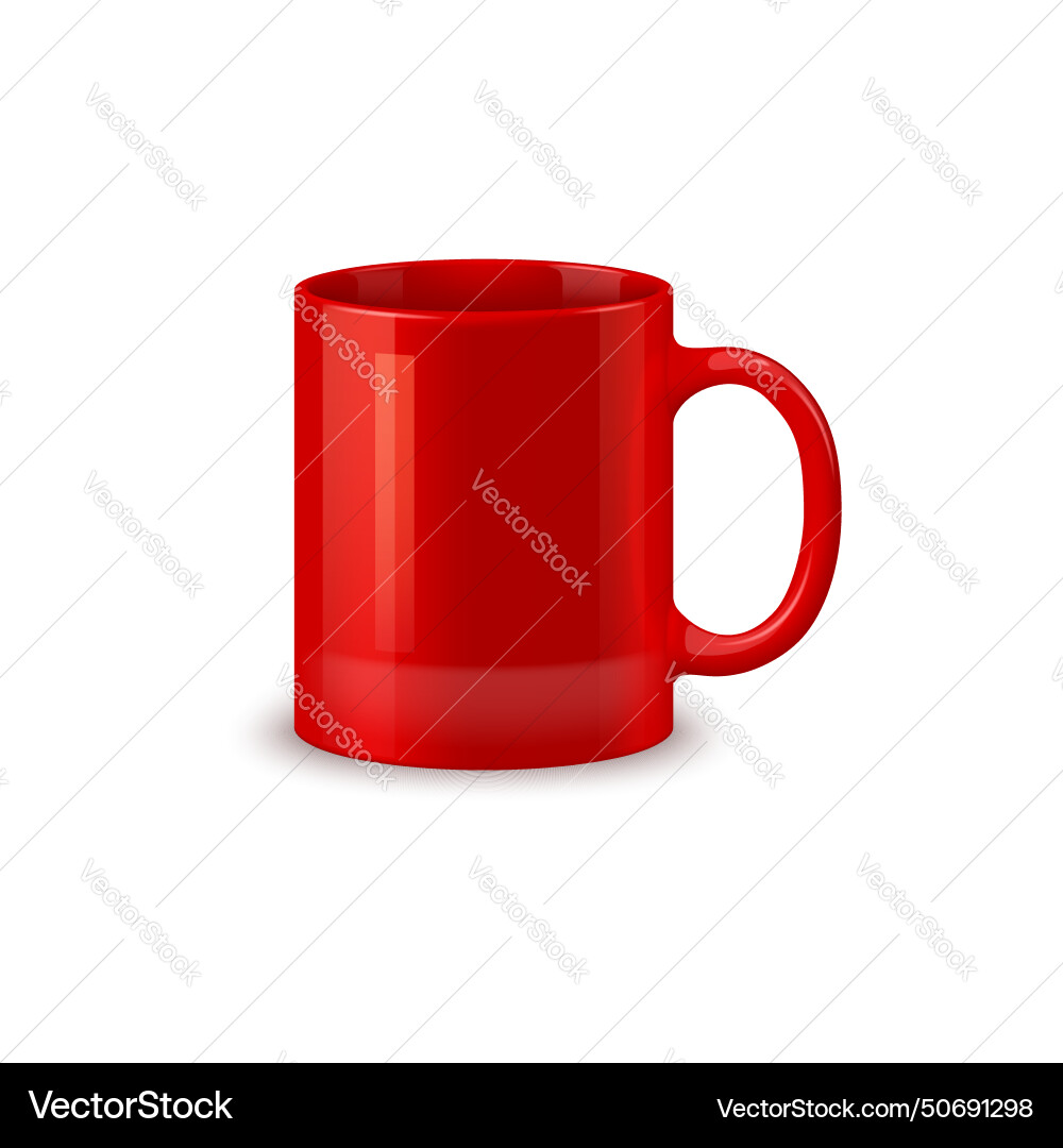 Red ceramic coffee mug tea cup mockup tableware Vector Image