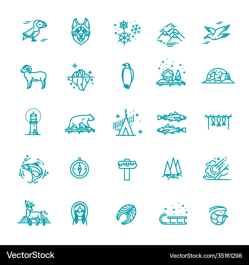 Thin line arctic icons set Royalty Free Vector Image