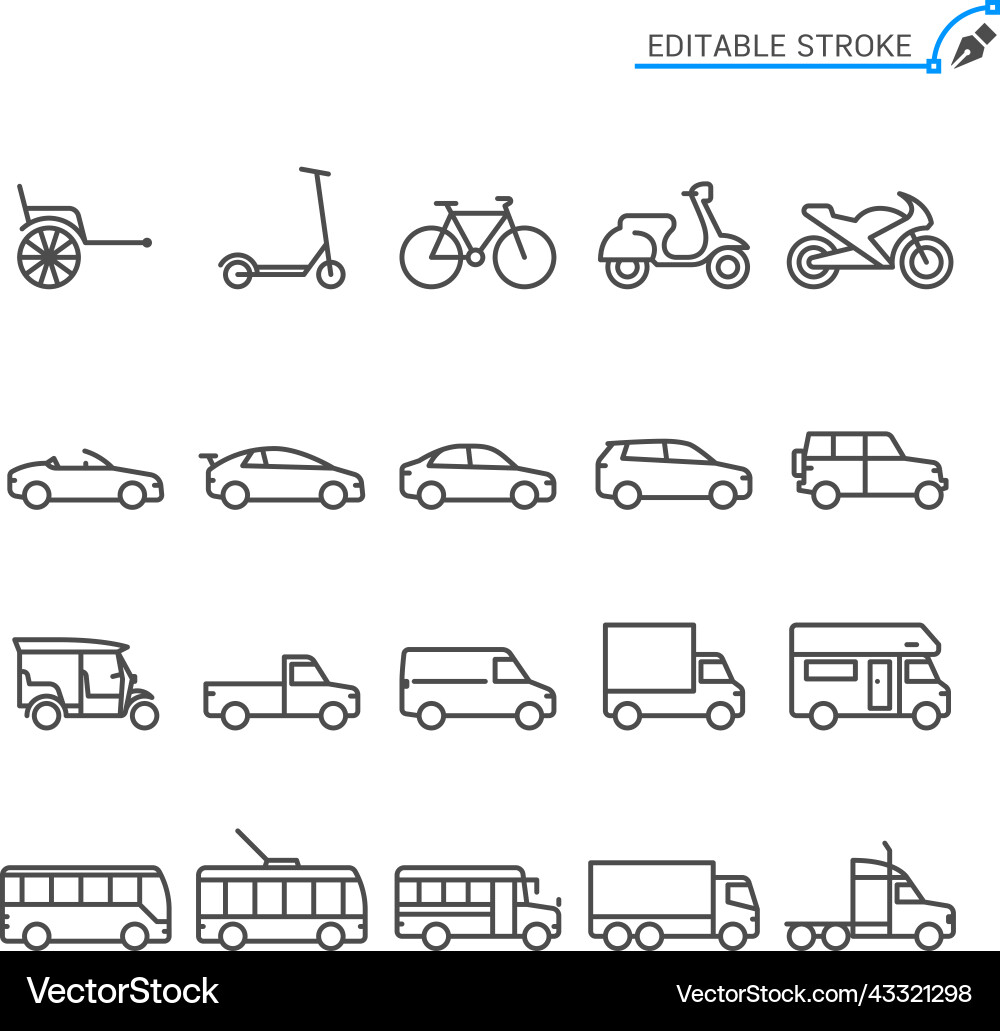 Transportation line icons Royalty Free Vector Image