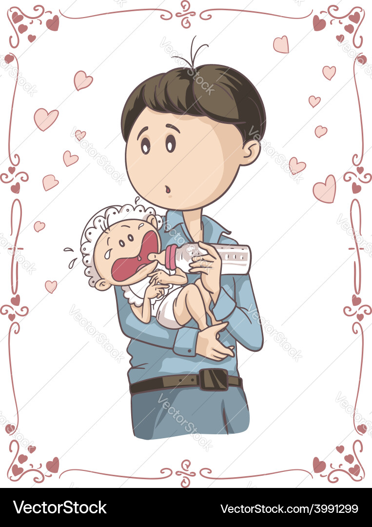 Father feeding crying baby cartoon Royalty Free Vector Image