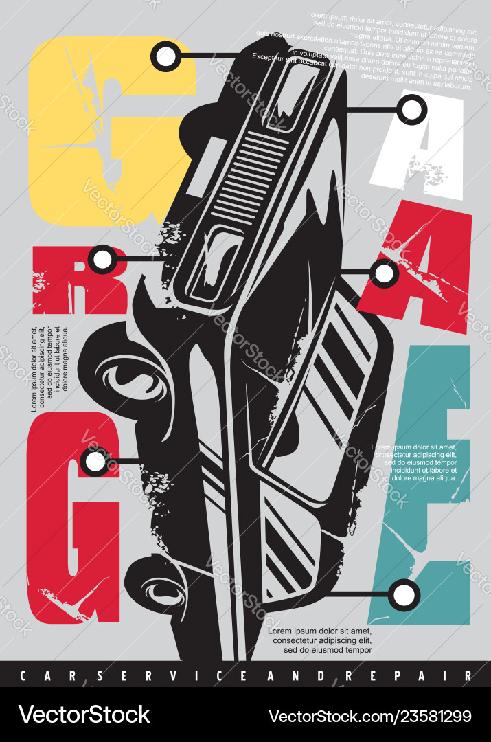 Garage conceptual typography design with car graph