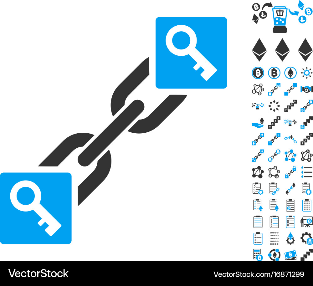 Schlüsselblockchain-Symbol mit Bonus-Piktogrammen