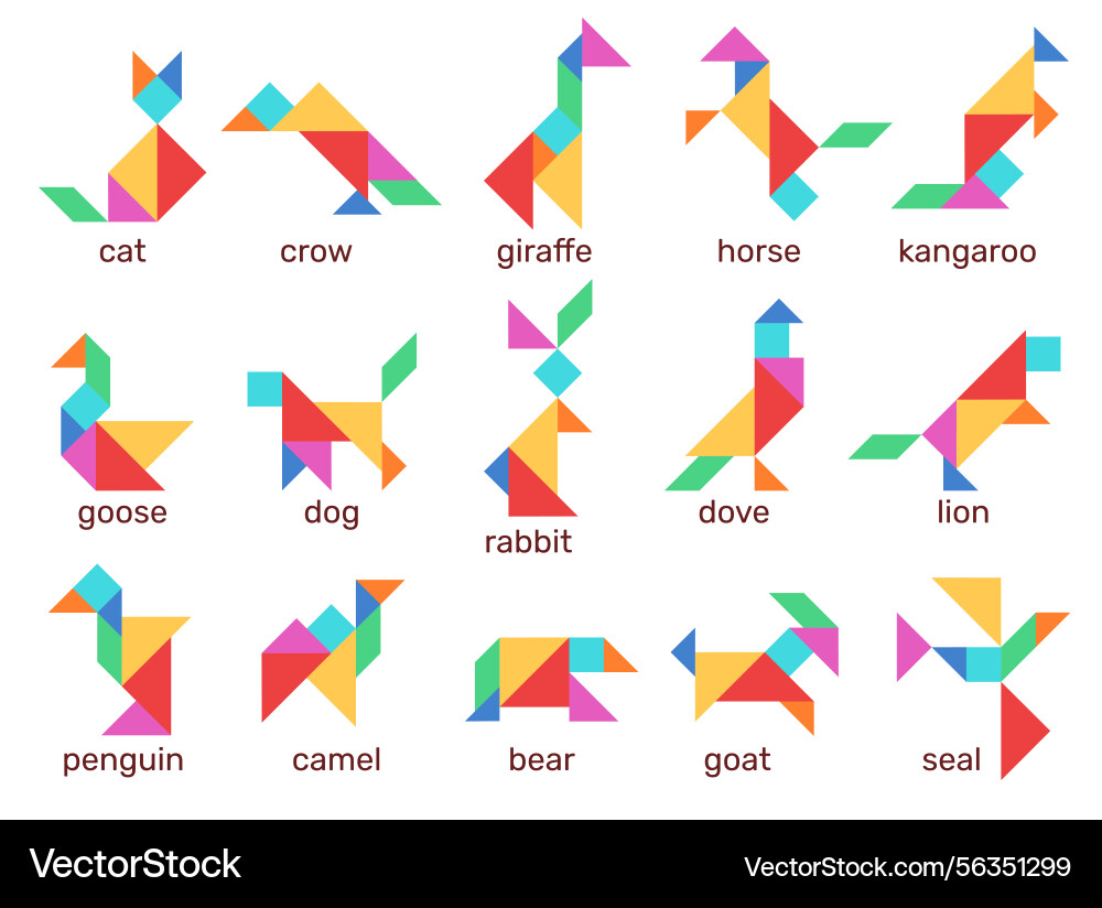 Tangram animals geometric puzzle simple colorful Vector Image