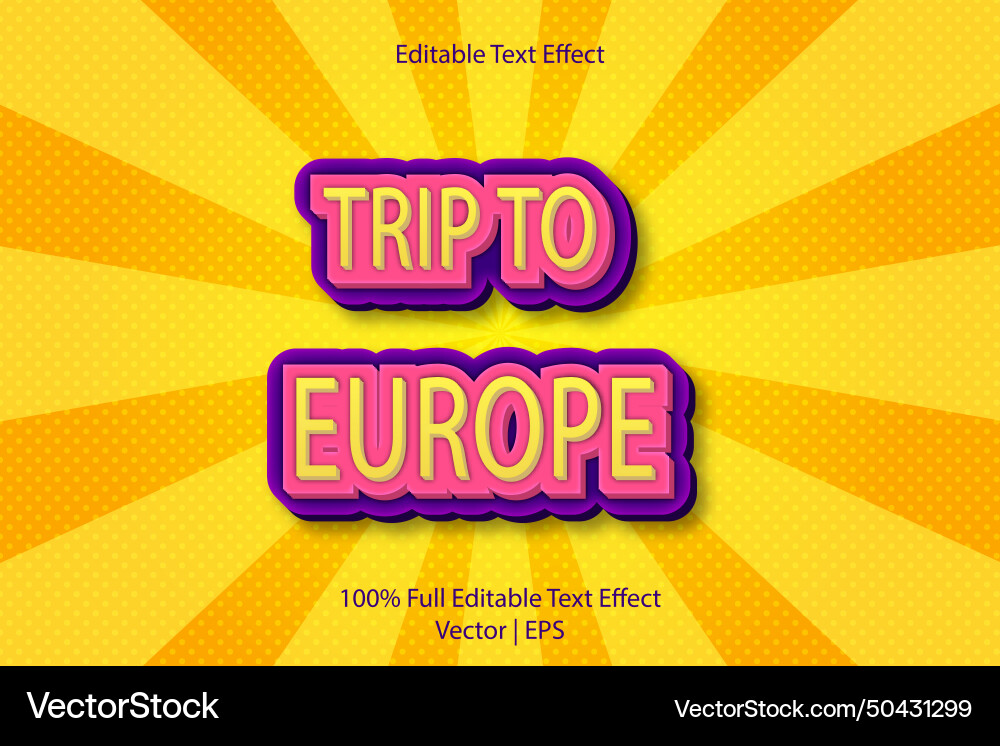 Trip to europe editable text effect emboss Vector Image