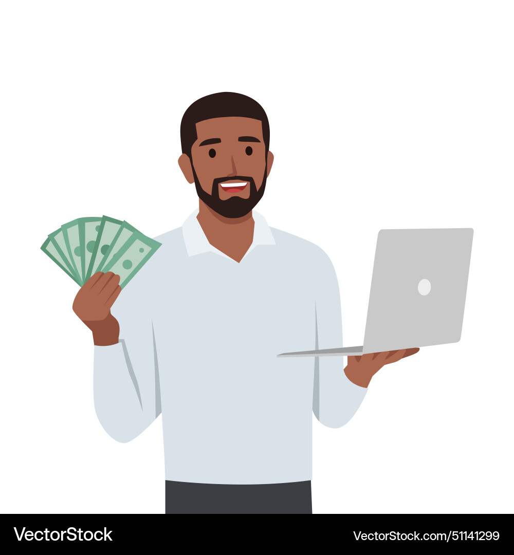 Young man making money in internet concept Vector Image
