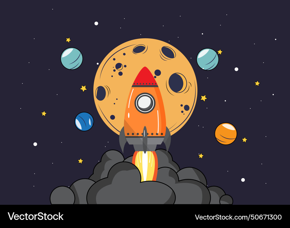 Cartoon of a rocket launching from Royalty Free Vector Image