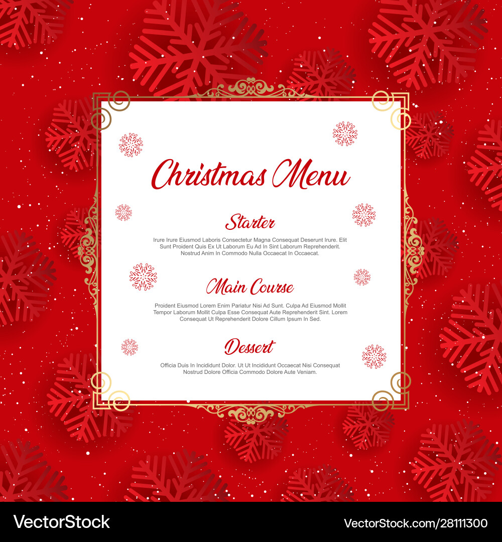 Christmas menu with snowflake design Royalty Free Vector