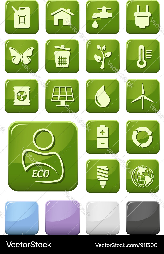Ecology and environment buttons set Royalty Free Vector
