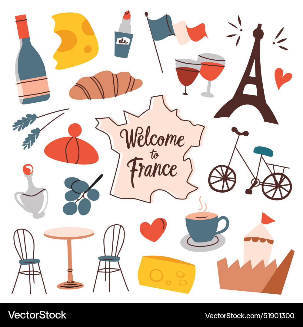 France symbols collection welcome Royalty Free Vector Image