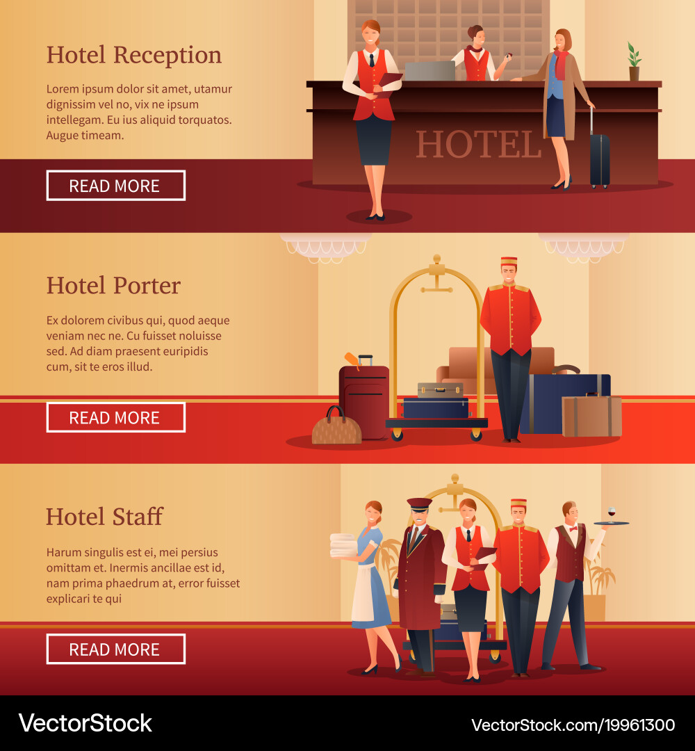 Hotel personnel flat banners Royalty Free Vector Image