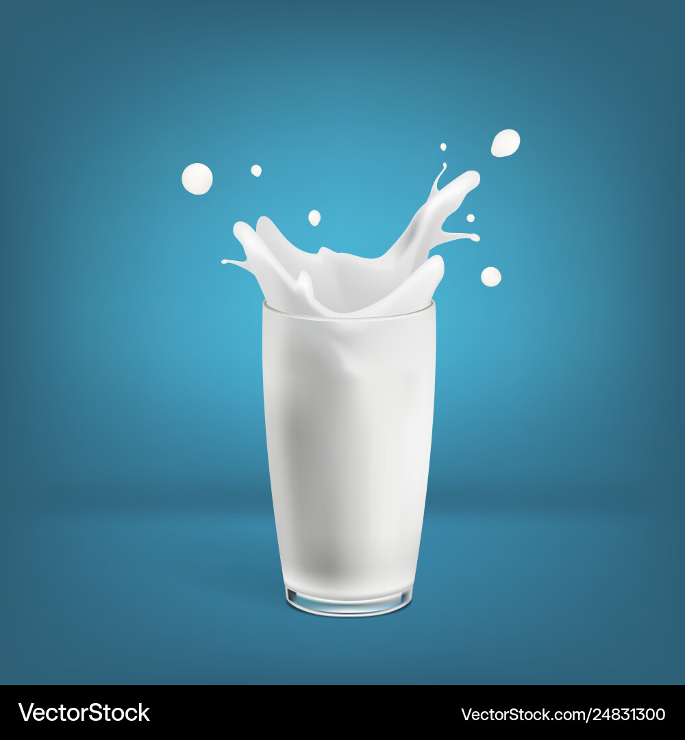 Realistic milk flow in glass and splash Royalty Free Vector