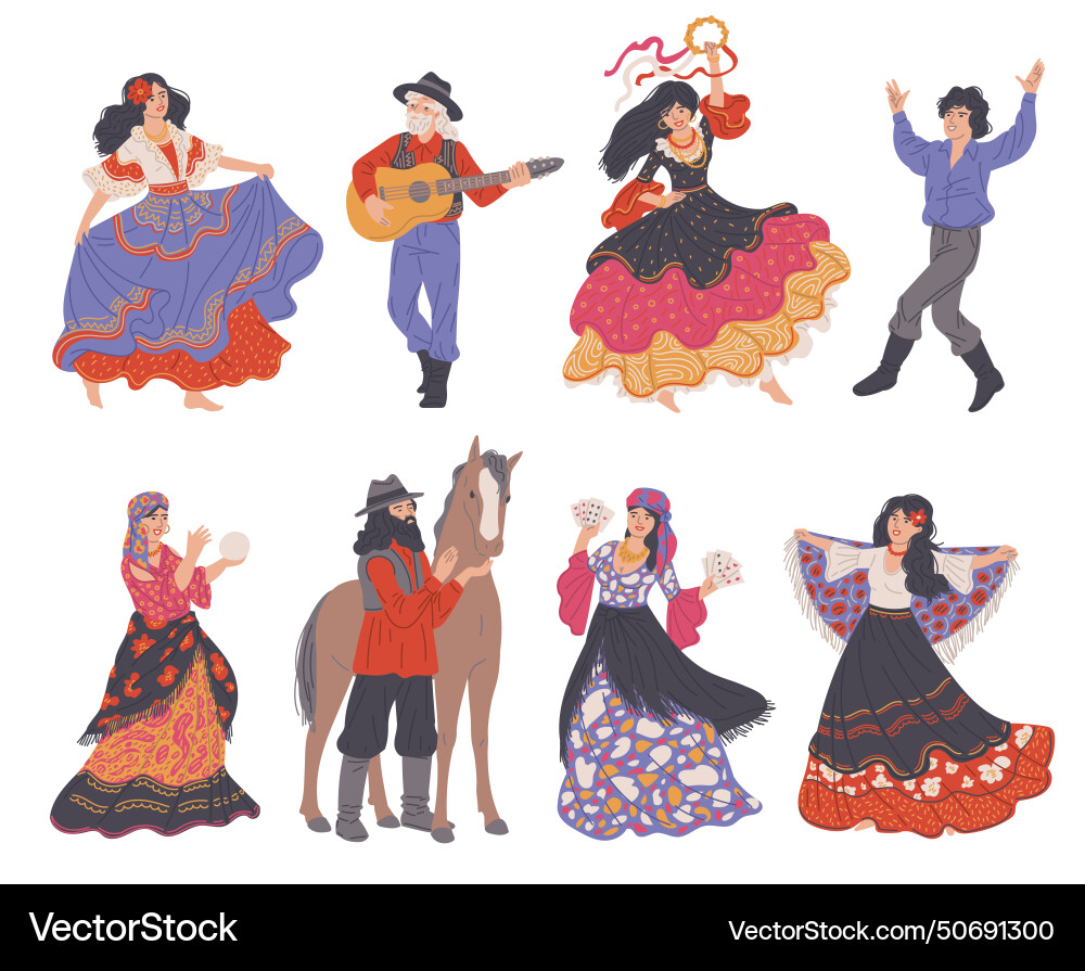 Set of different gypsies flat style Royalty Free Vector