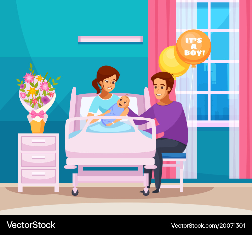 Childbirth cartoon composition Royalty Free Vector Image
