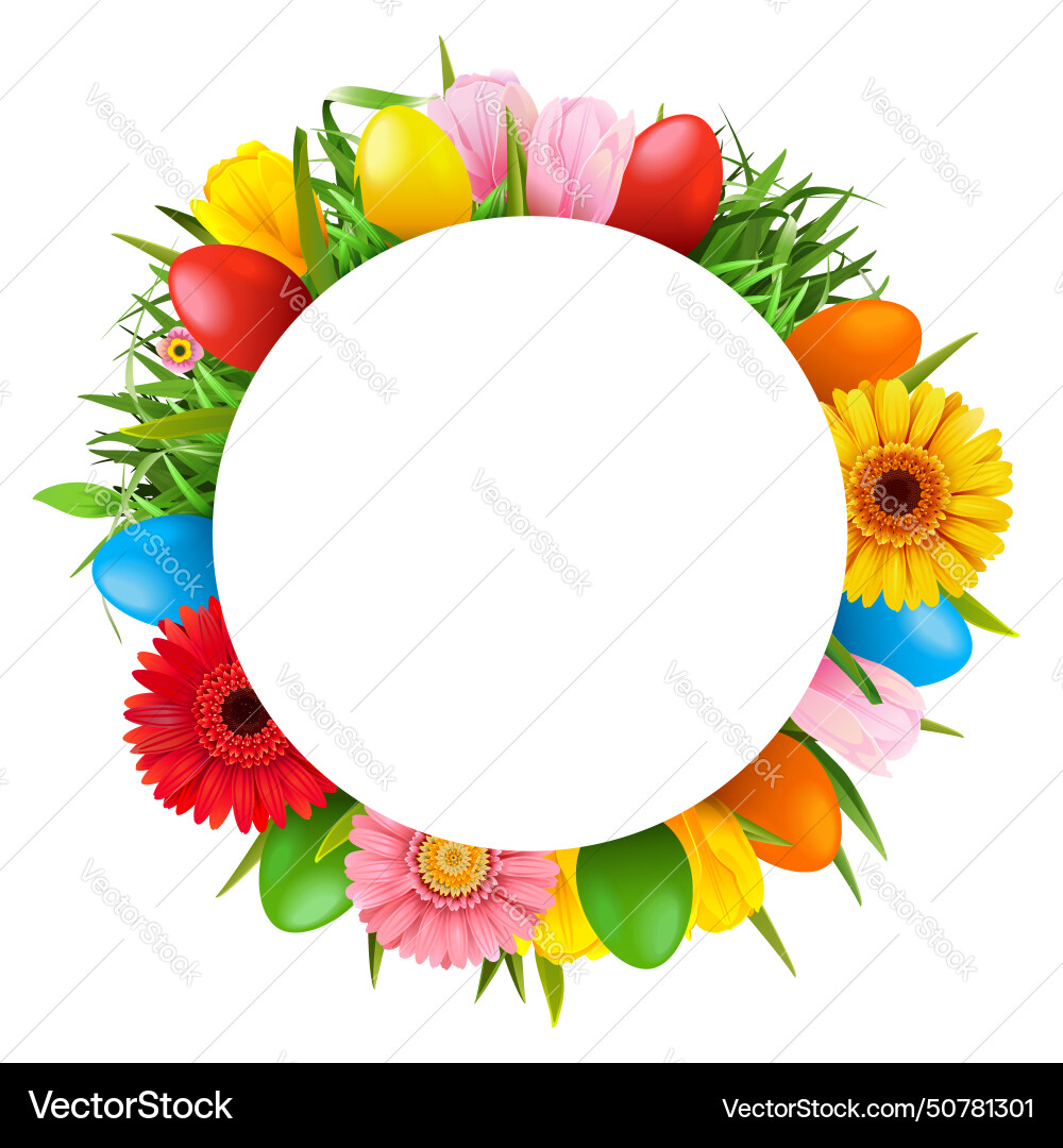 Easter round frame with gerbera Royalty Free Vector Image