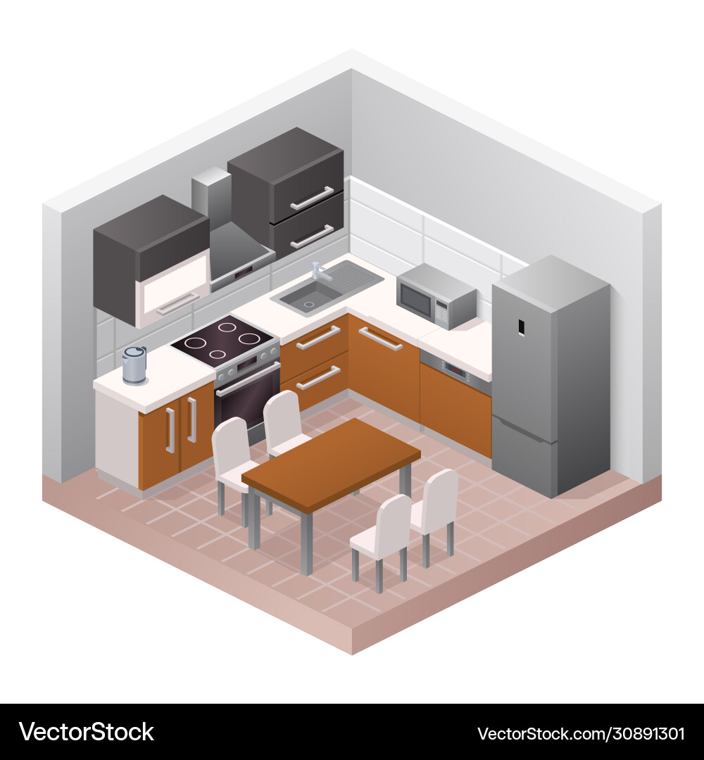 Isometric Kitchen Interior Royalty Free Vector Image