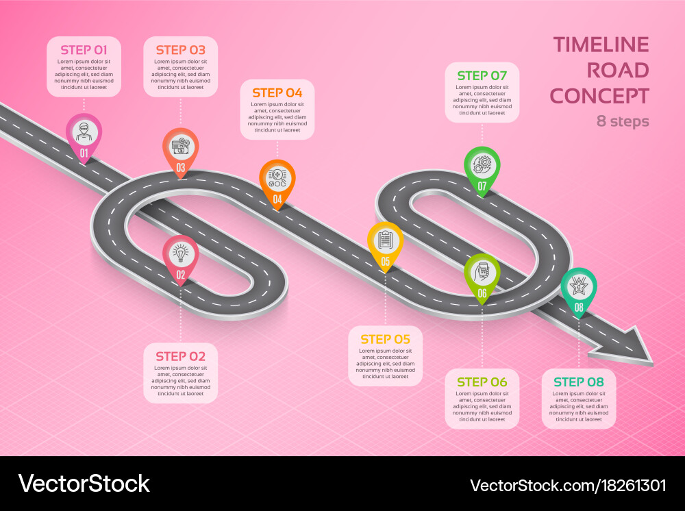 Isometric navigation map infographic 8 steps Vector Image