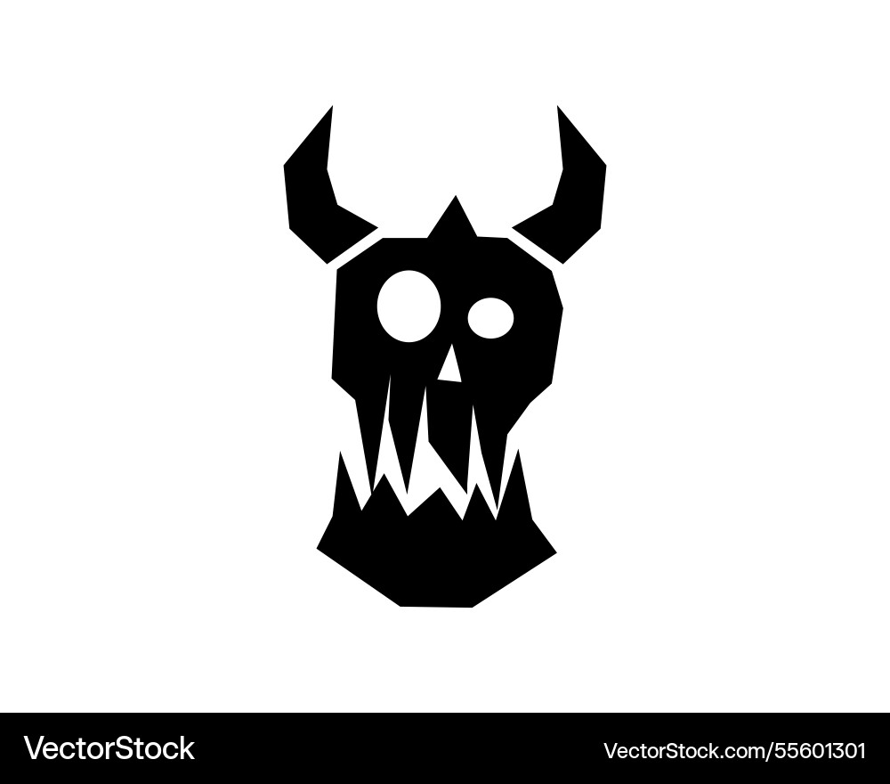 Orc skull icon with horns and grin for gothic Vector Image