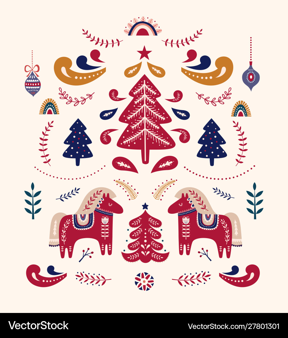 Scandinavian folk christmas with decorative Vector Image
