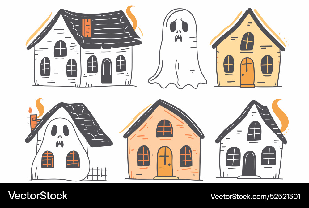 Six cartoon houses transformed into ghostly Vector Image