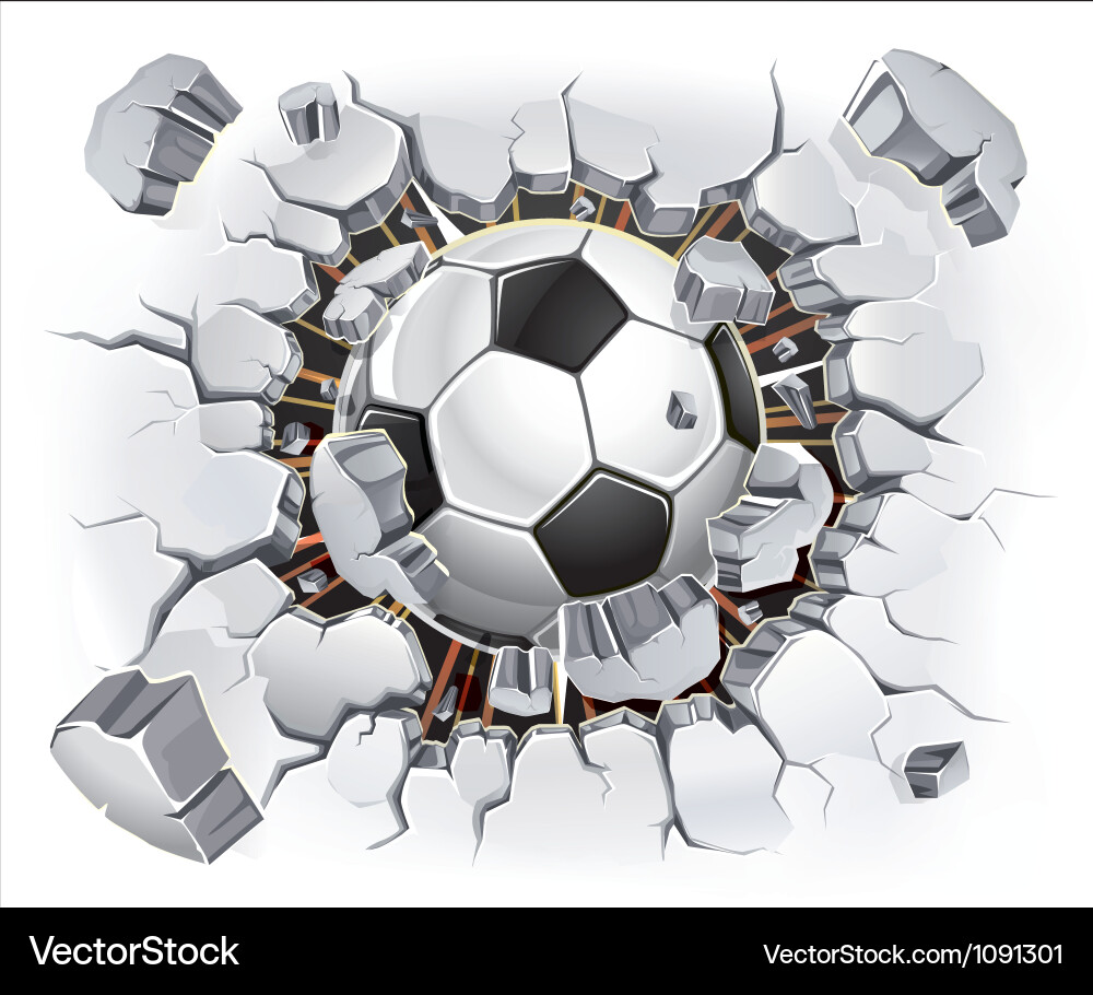 Soccer ball and old plaster wall damage Royalty Free Vector