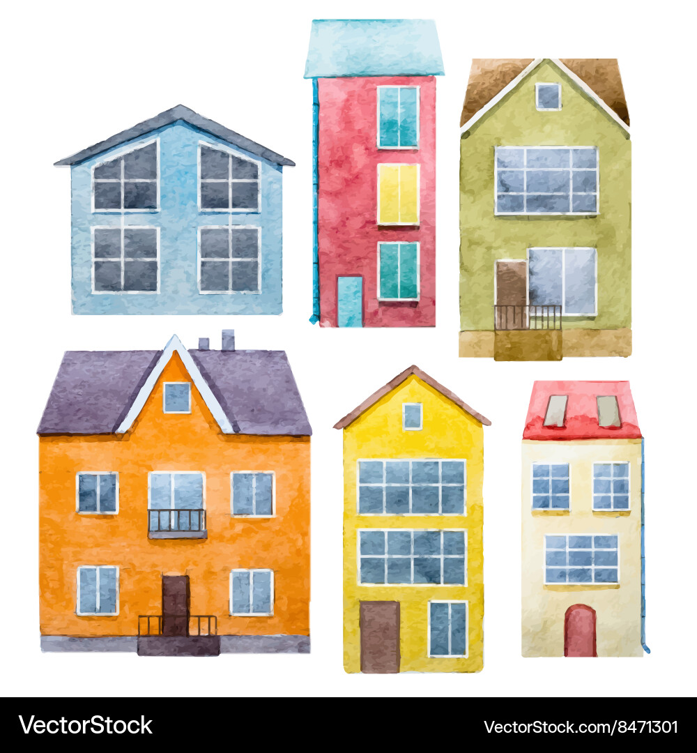 Watercolor hand drawn houses Royalty Free Vector Image