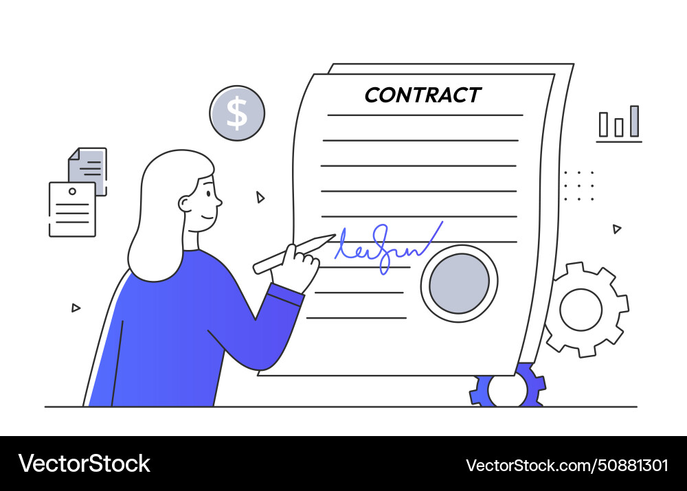 Woman signing contract doodle Royalty Free Vector Image
