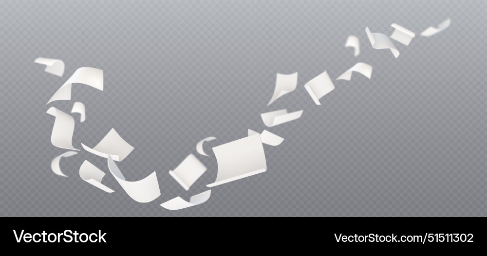 3d fly paper sheet white page fall swirl on wind Vector Image