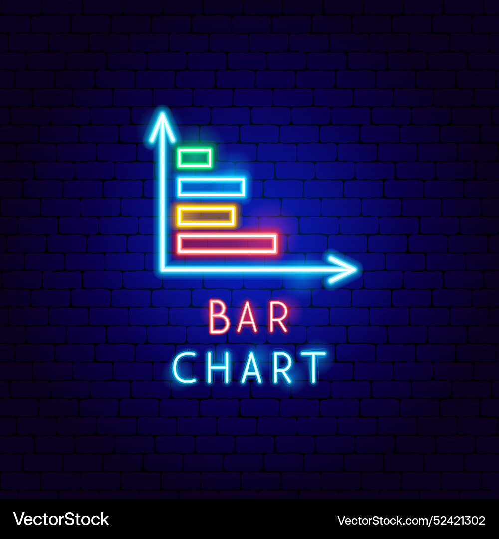 Bar chart neon label Royalty Free Vector Image