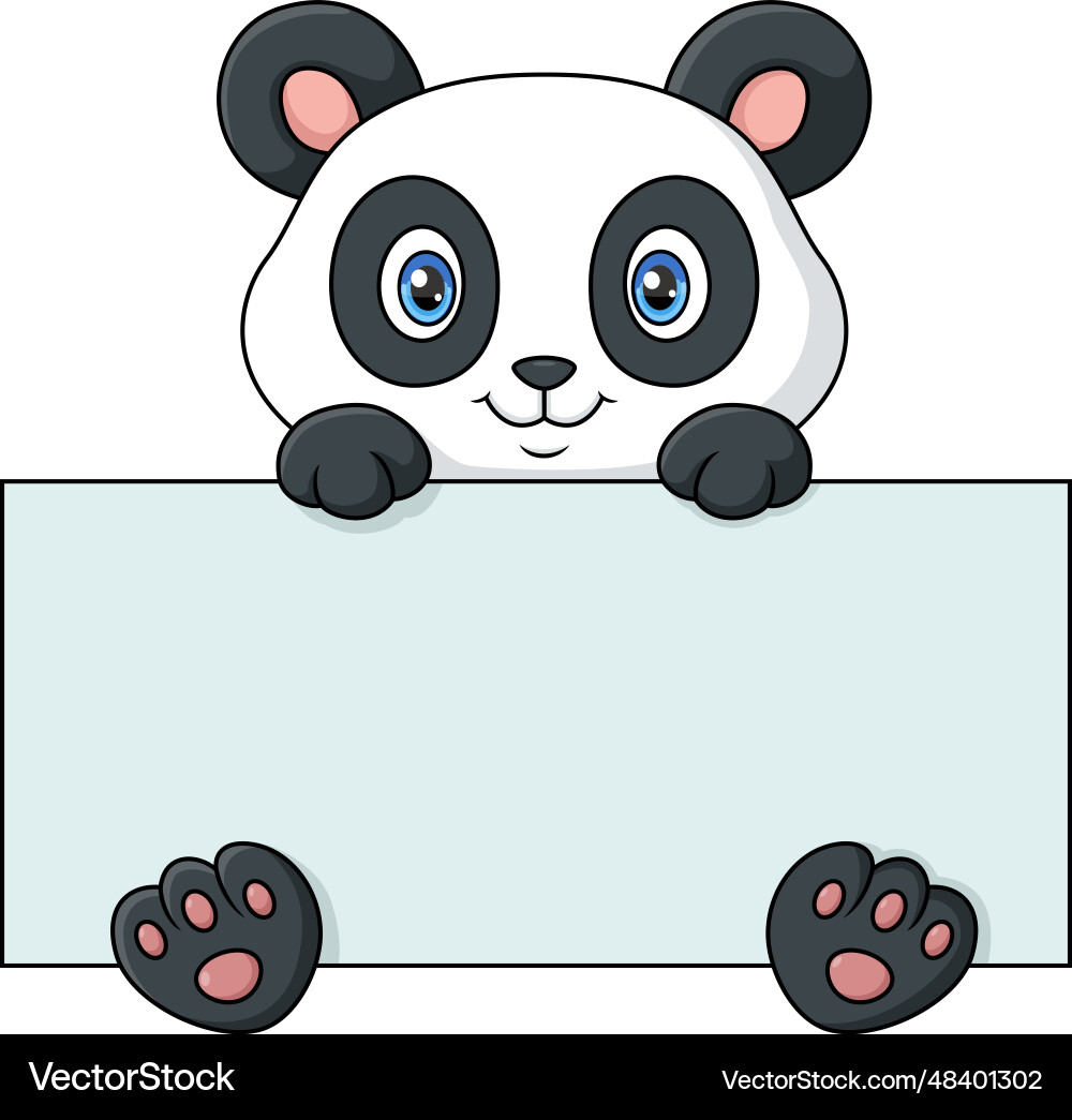 Cute panda cartoon holding blank sign Royalty Free Vector