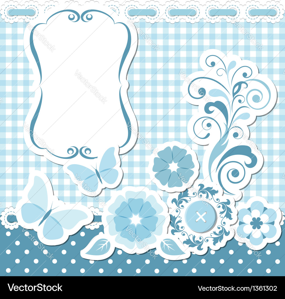 Floral scrapbook blue set Royalty Free Vector Image