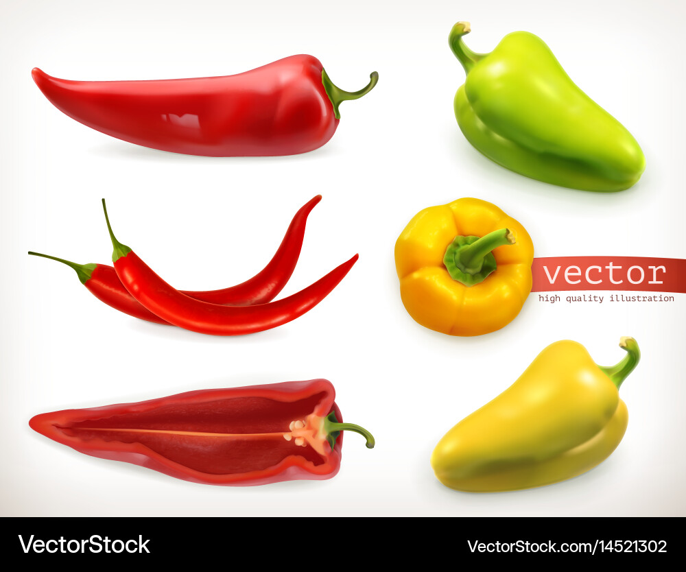 Pepper vegetable 3d icon set Royalty Free Vector Image