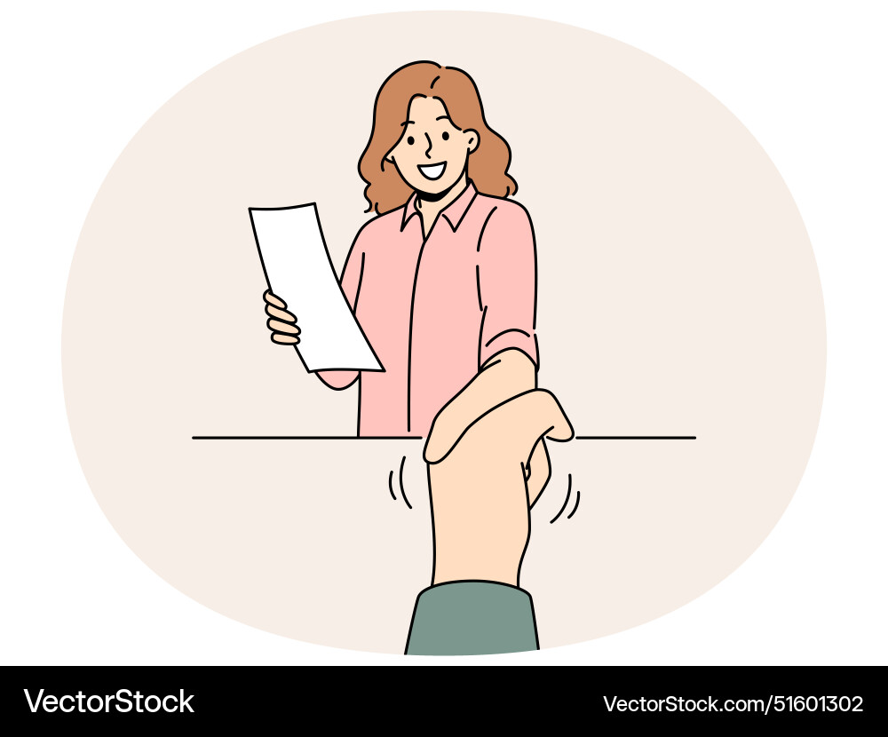 Smiling woman handshake job candidate at interview Smiling woman handshake job candidate at interview