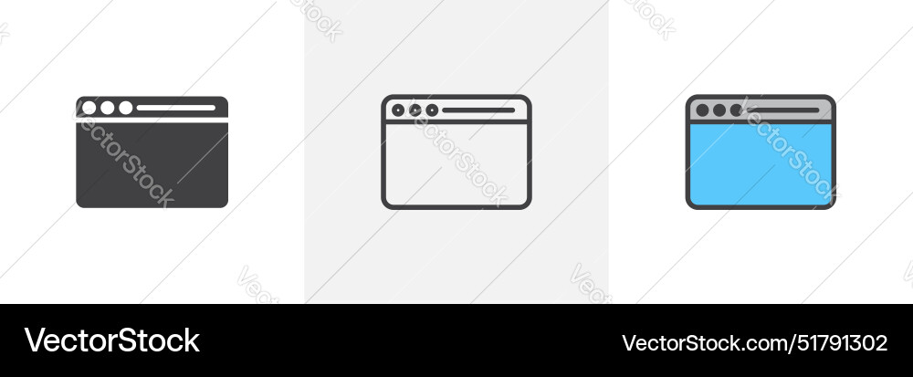 Window icon set black filled and outlined style Vector Image