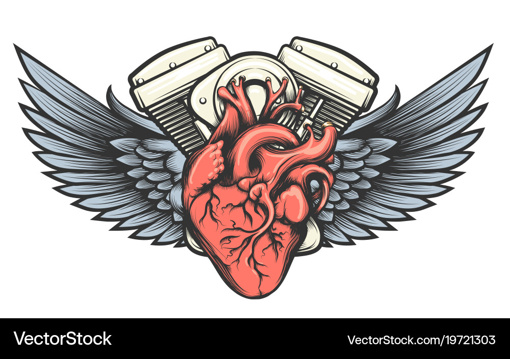 Motorcycle Engine with Wings – Royalty-Free Vector | VectorStock