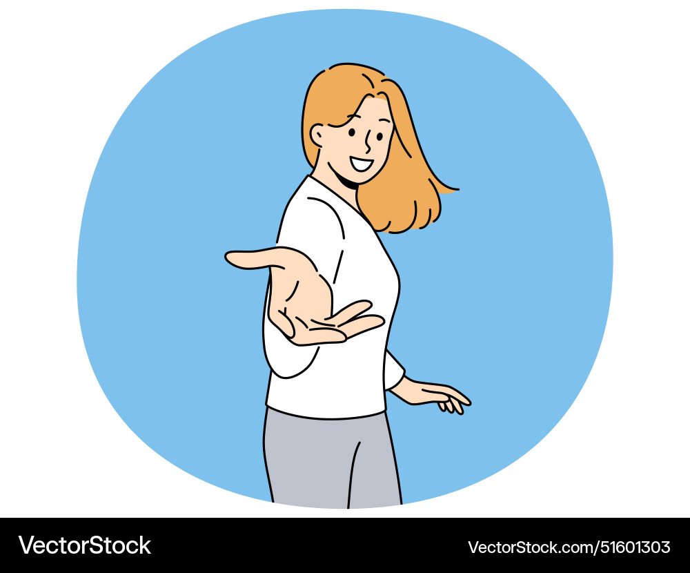 Smiling woman stretch hand inviting someone Vector Image