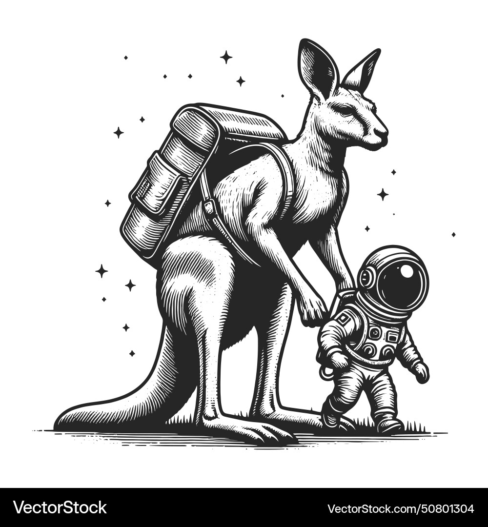 Adventurous kangaroo backpack astronaut Royalty Free Vector