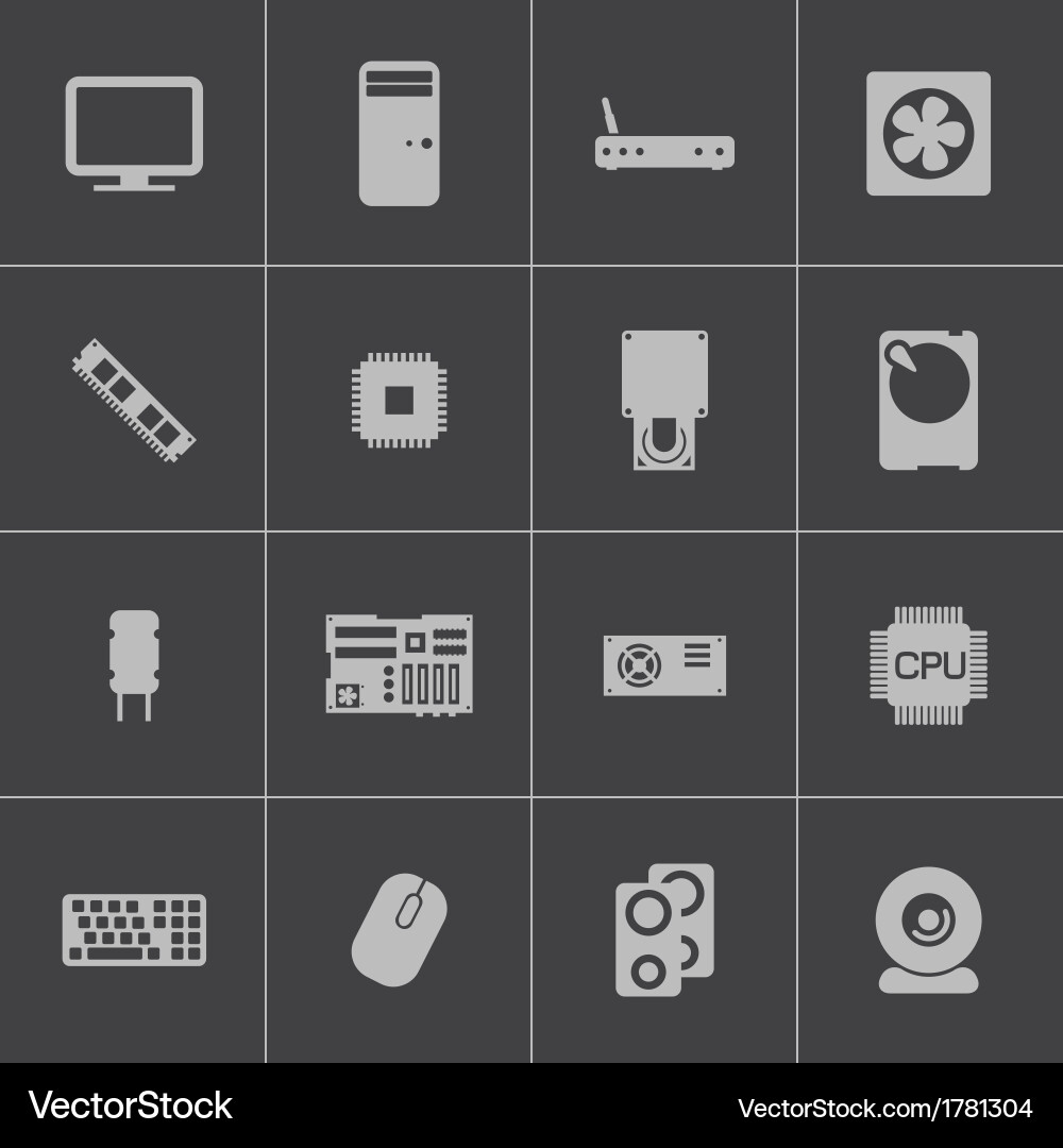 Black PC Components Icons Royalty Free Vector Image