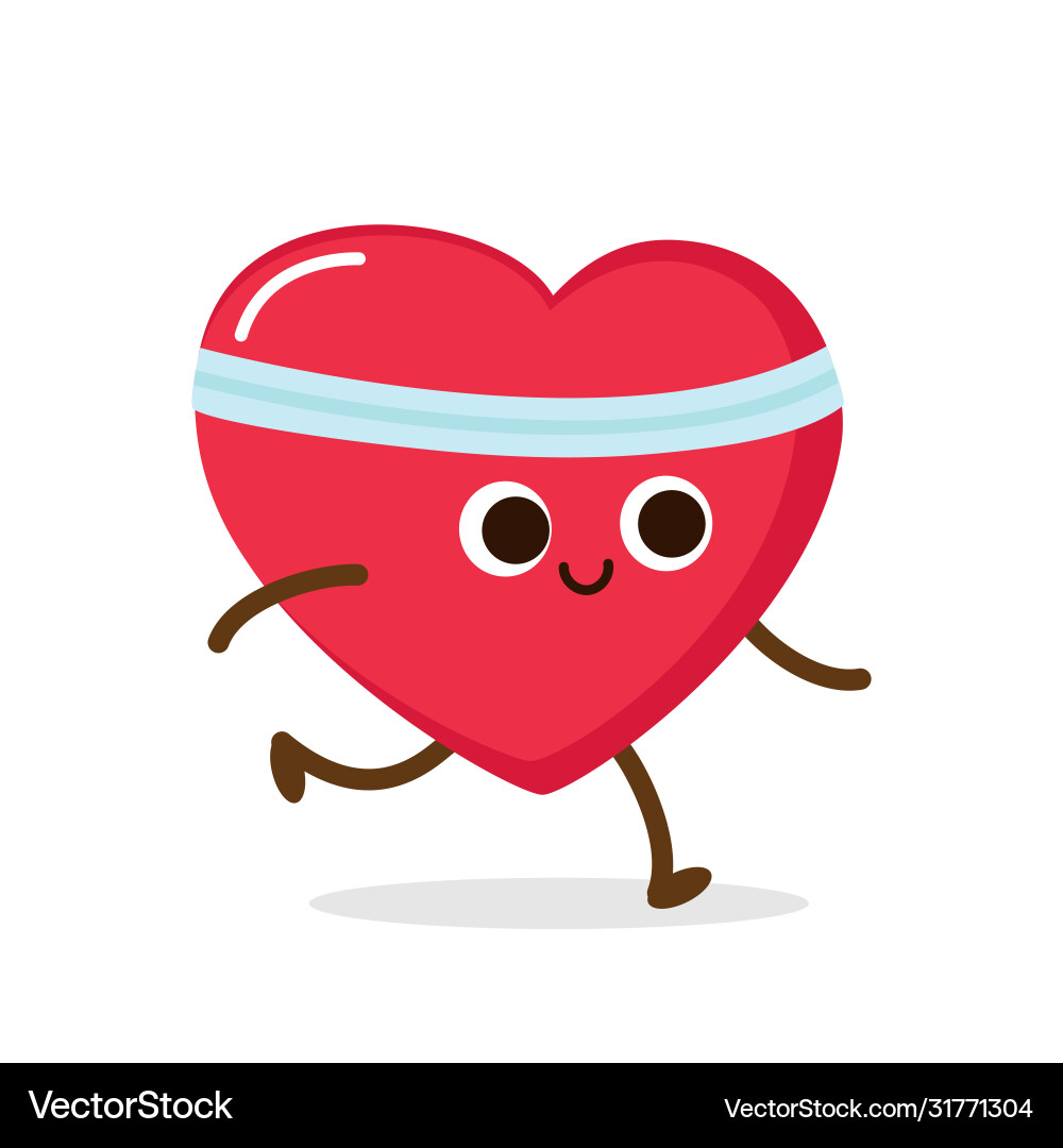 Cartoon red heart run cardio exercise Royalty Free Vector