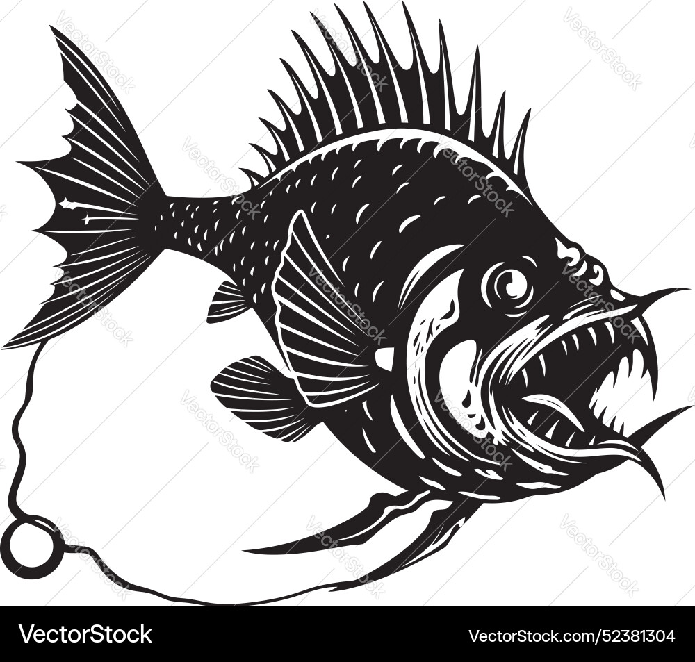 Diabolic dive evil angler fish emblem serrated Vector Image