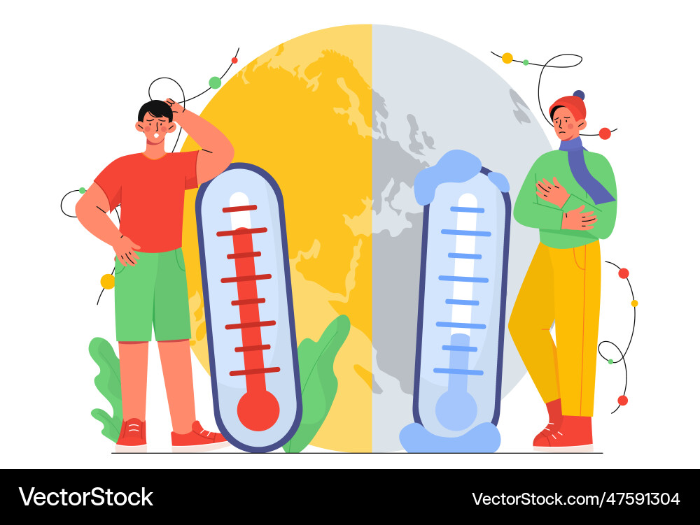 People with unstable weather temperature Vector Image
