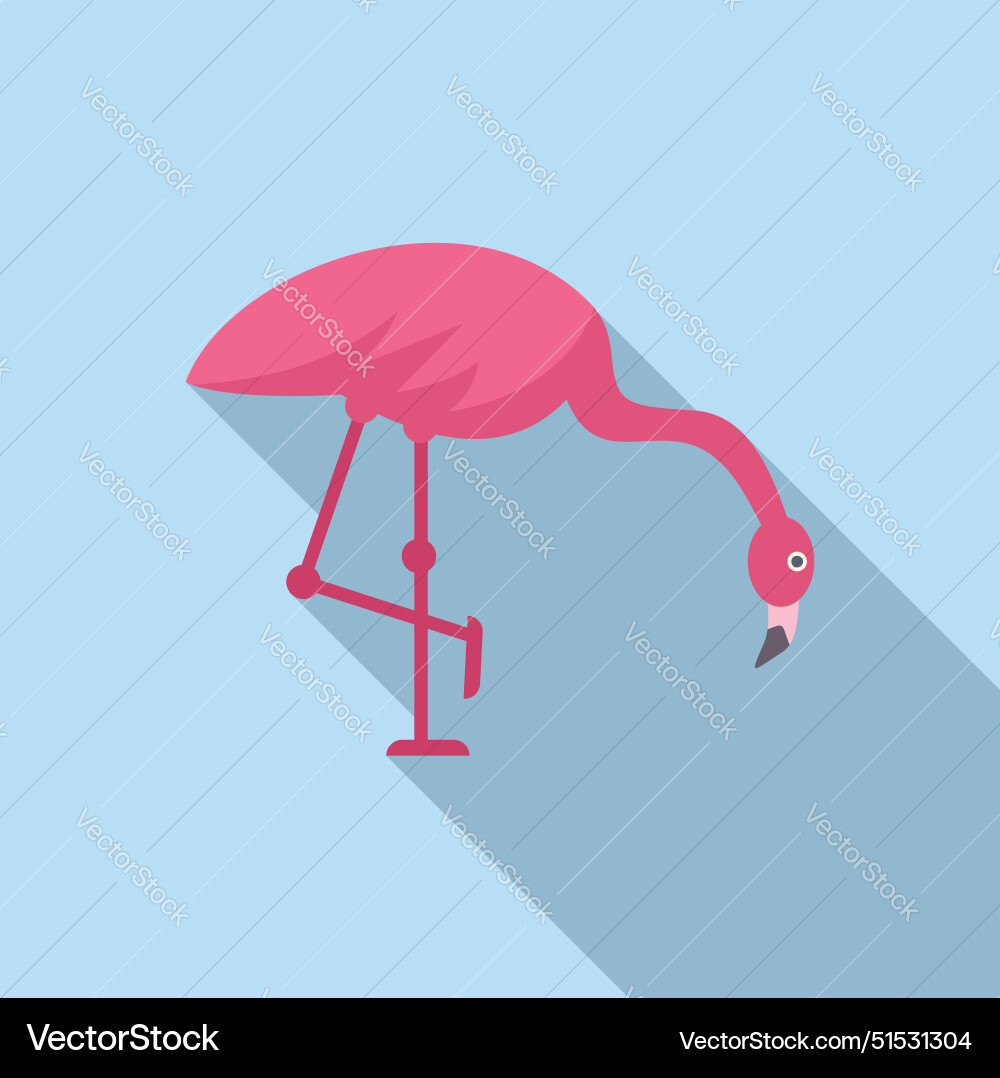 Pink flamingo standing looking down long shadow Vector Image