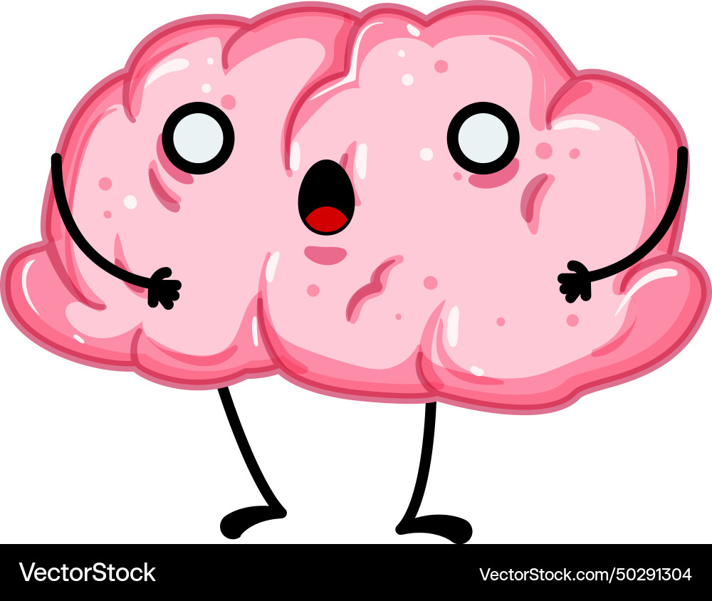 Sticker brain character cartoon Royalty Free Vector Image