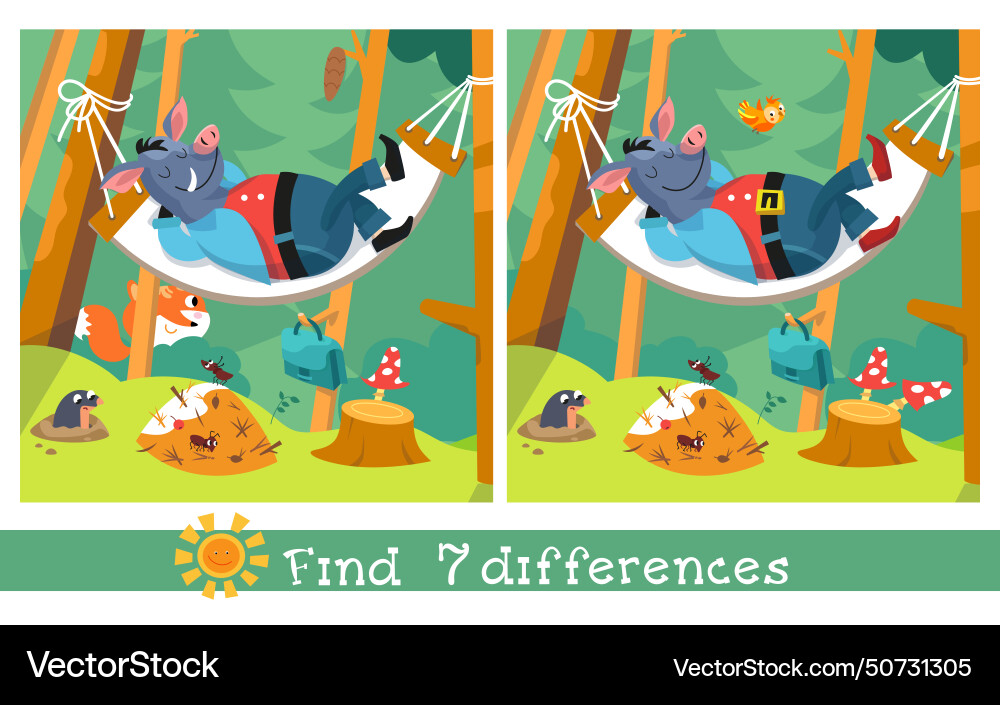Find 7 differences educational puzzle game Vector Image