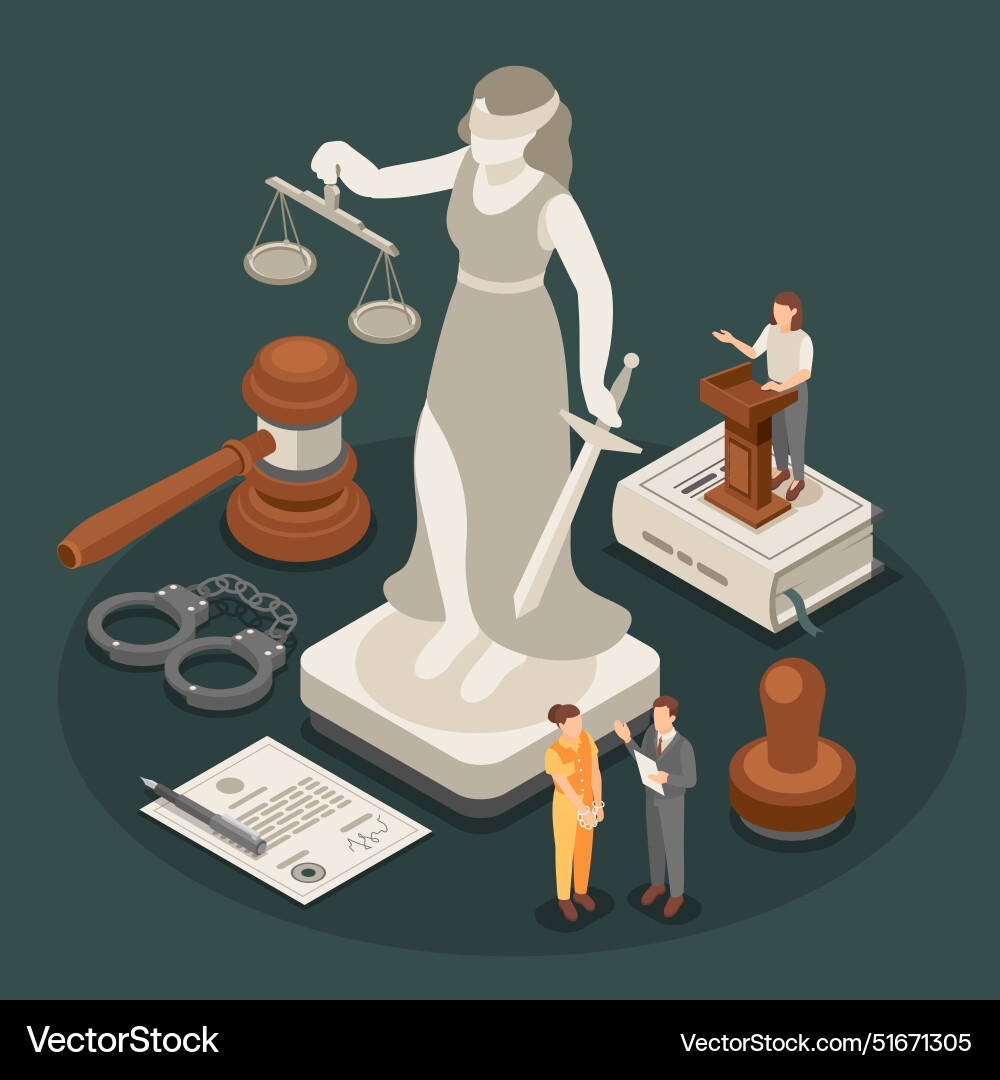 Law justice isometric concept judicial system Vector Image