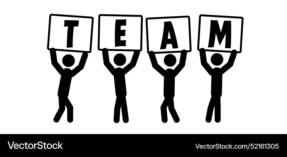 Team work symbol stickman and signs Royalty Free Vector