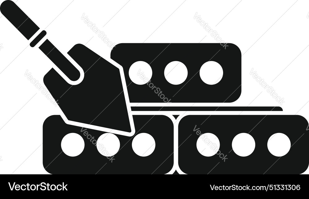 Construction bricks with trowel icon Royalty Free Vector