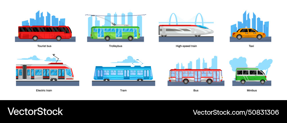 Public transport design concept set landscapes Vector Image