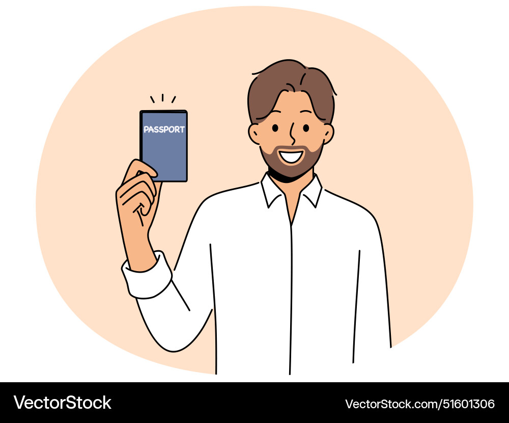 Smiling bearded man showing passport Royalty Free Vector